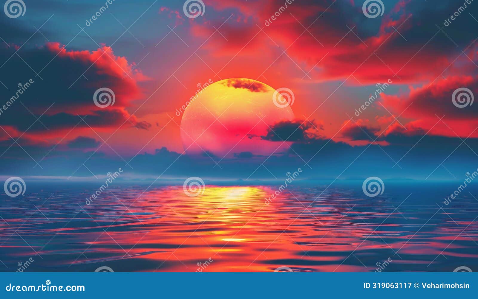 Unique Big Sun and Sky Background at Sundown Time Stock Illustration ...