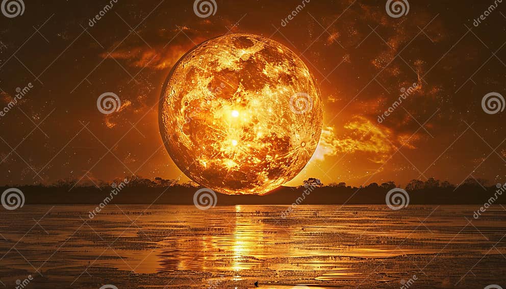 Unique Big Sun and Sky Background at Sundown Time Stock Illustration ...