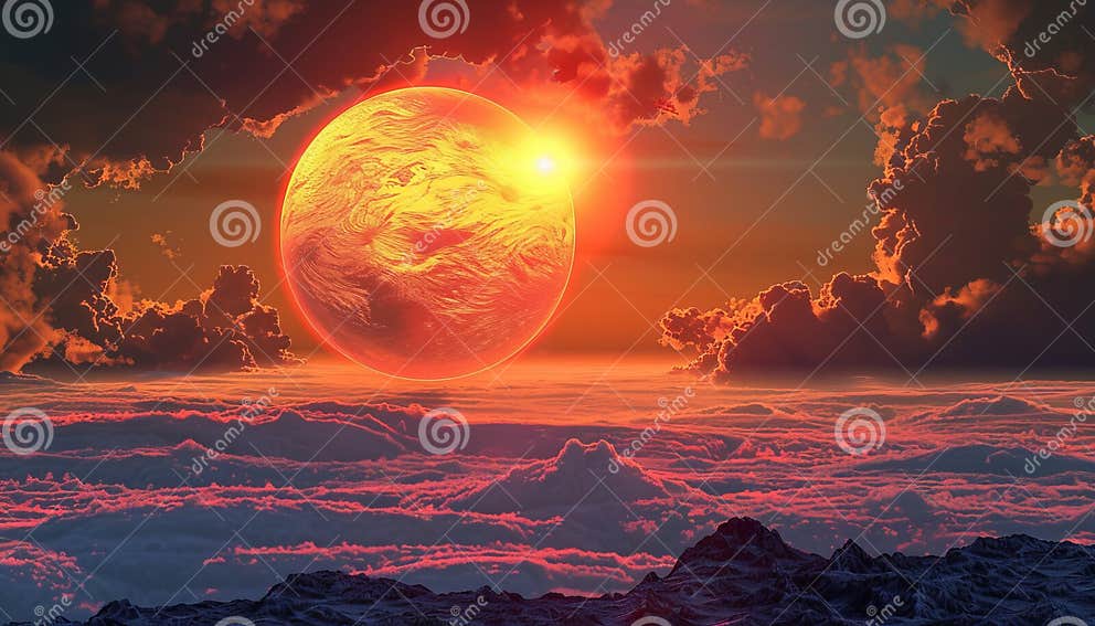 Unique Big Sun and Sky Background at Sundown Time Stock Illustration ...