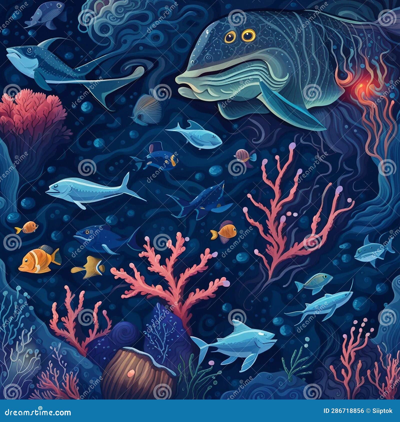 Blue Deep Sea with Animals Background Illustration Stock Illustration ...