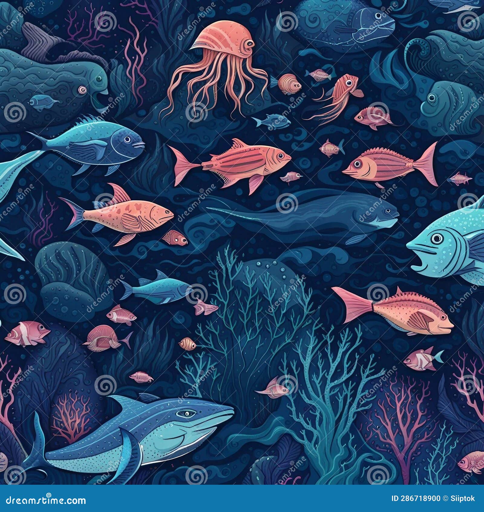Blue Deep Sea with Animals Background Illustration Stock Illustration ...