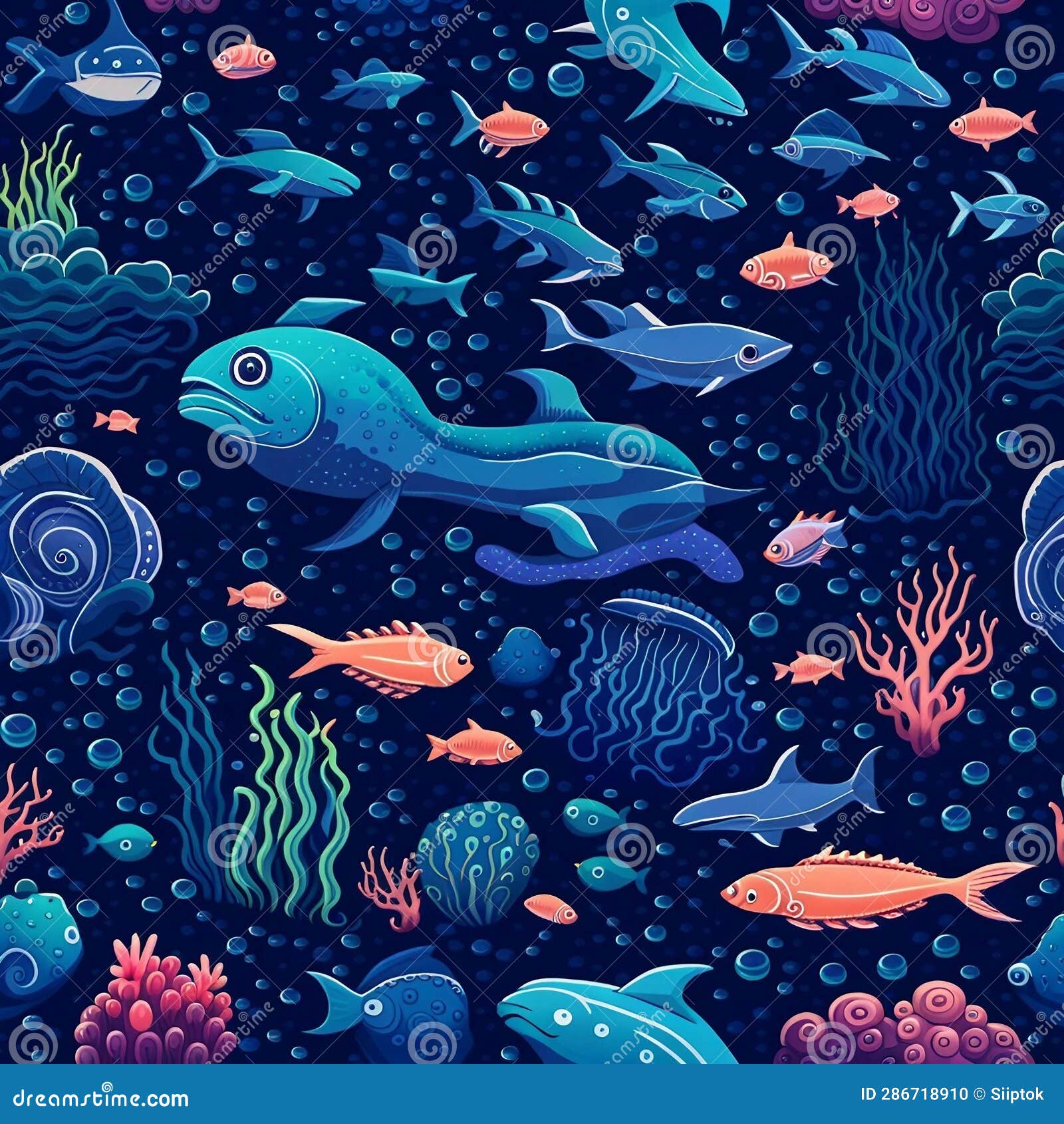 Blue Deep Sea with Animals Background Illustration Stock Illustration ...