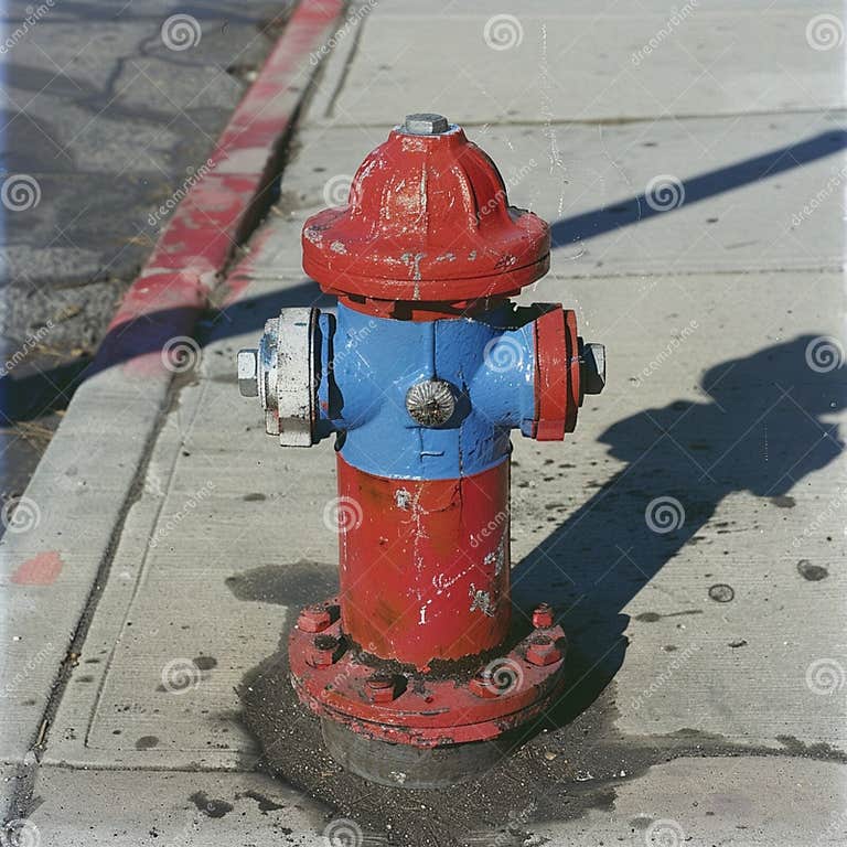 Unique Blue, Silver, and Red Fire Hydrant Design Stock Photo - Image of ...