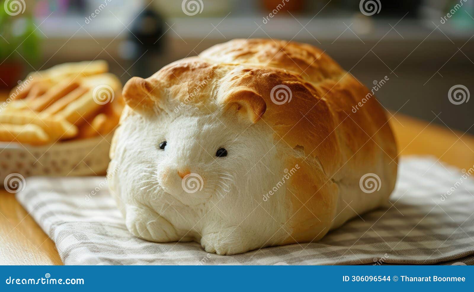 Unique Bread Loaf Resembling an Hamster Resting on a Wooden Table, Ai ...