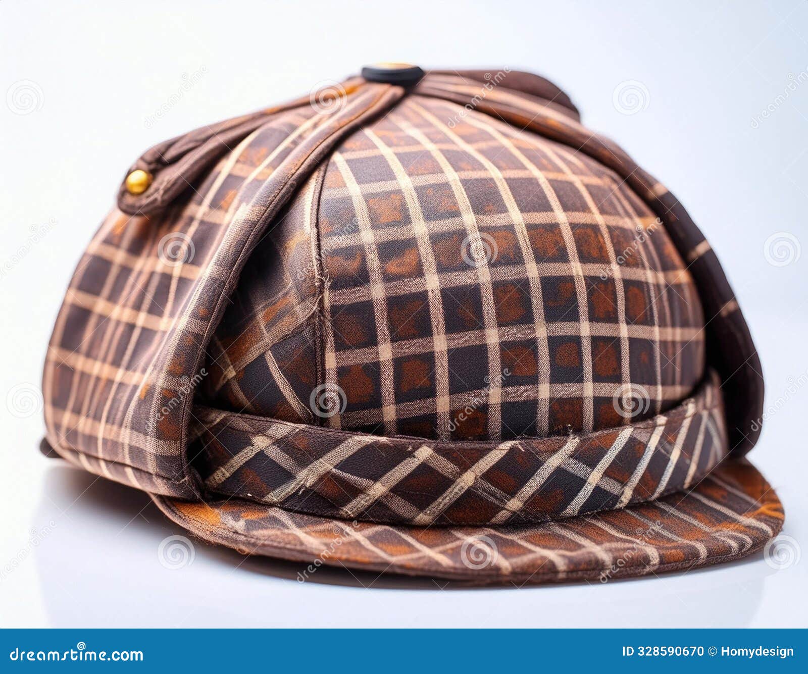 Unique Brown Checkered Hat, Leather Accents, Distinctive Crown Design ...