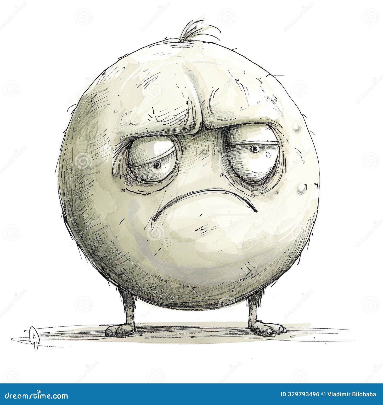 Unique Cartoon Character with a Grumpy Expression Standing on a Plain ...