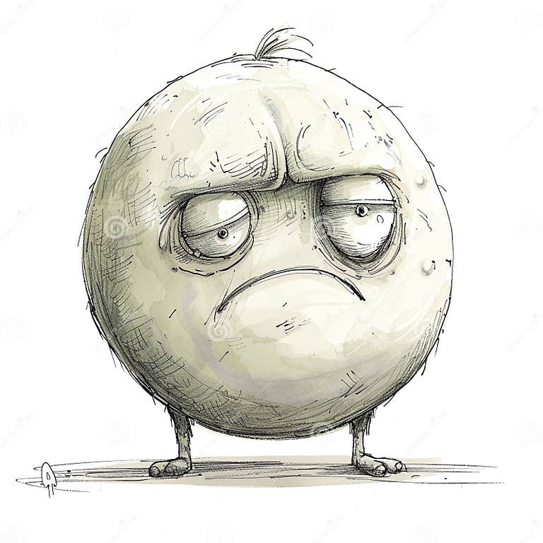 Unique Cartoon Character with a Grumpy Expression Standing on a Plain ...