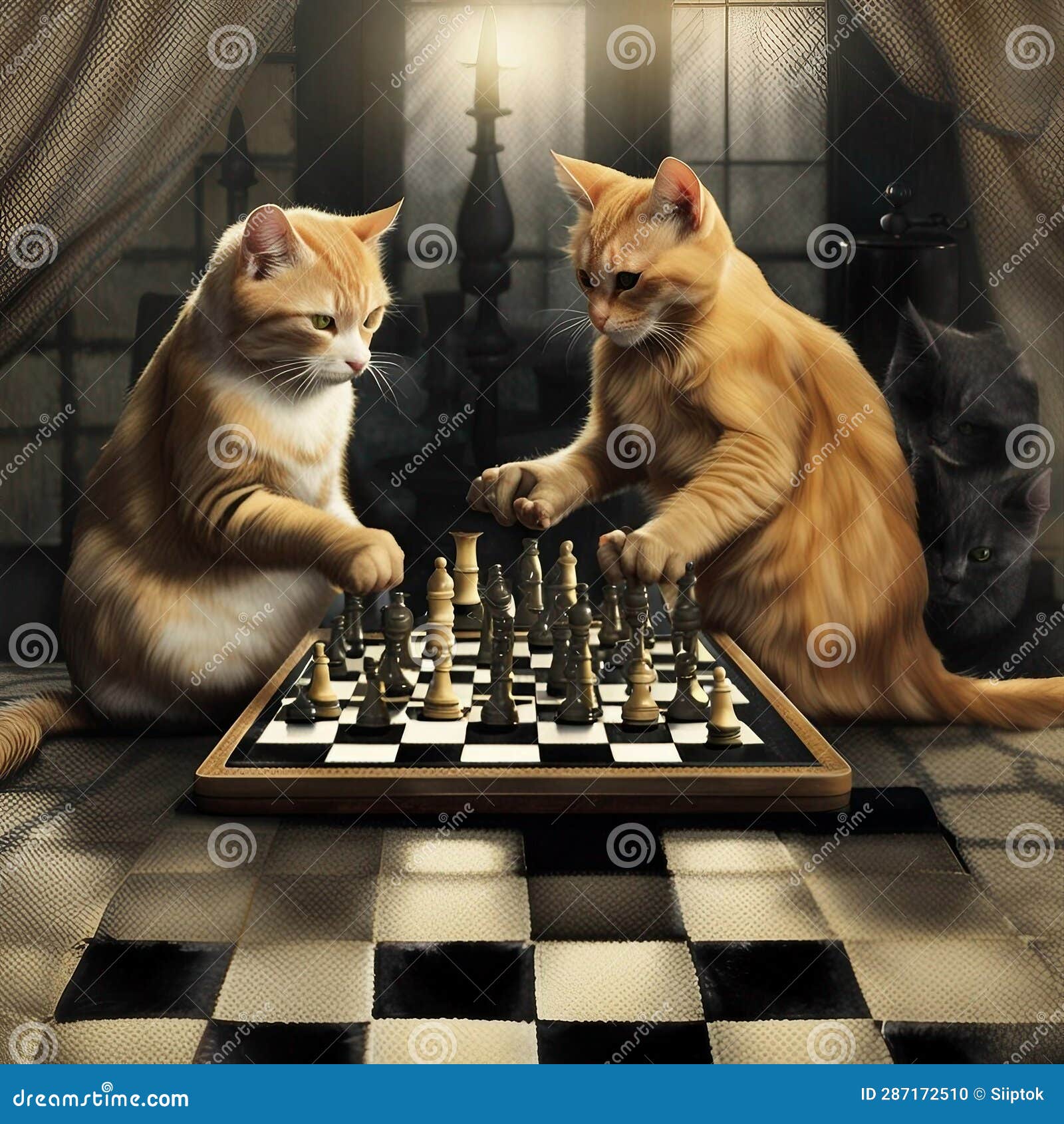 Cat Character Design Illustration Background Playing Chess Stock ...