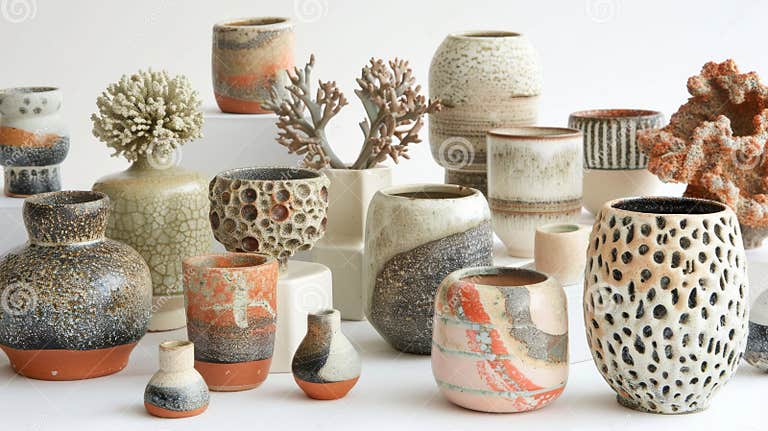 Unique Ceramic Vase Collection on White Background Stock Photo - Image ...