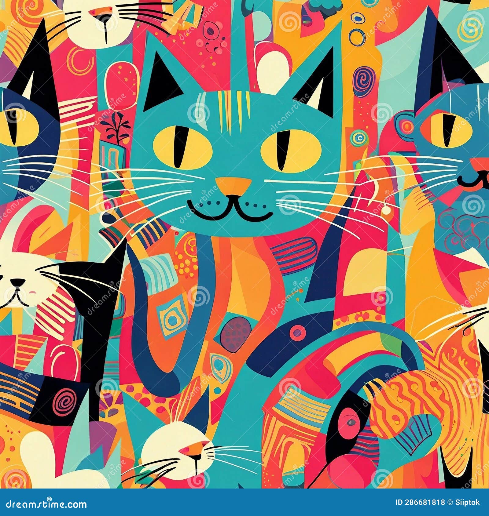 Colorful Cute Cat Art Illustration Stock Illustration Illustration Of
