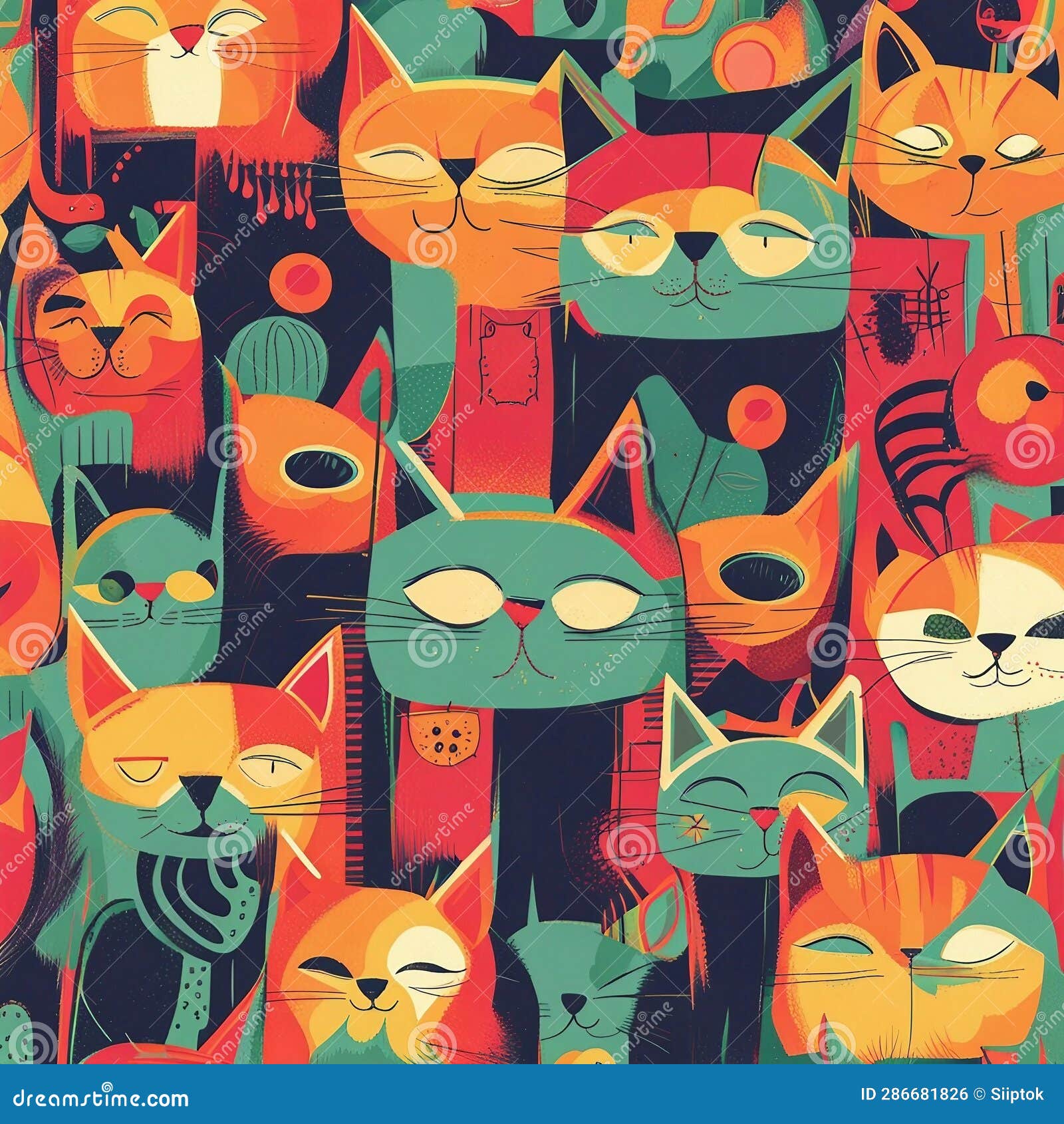Colorful Cute Cat Art Illustration Stock Illustration Illustration Of