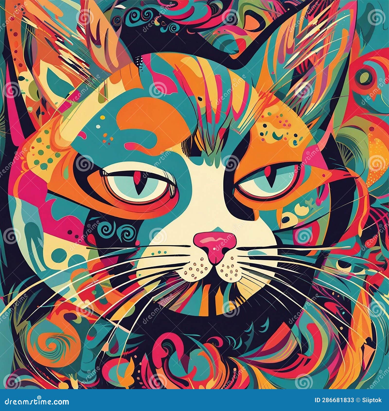 Colorful Cute Cat Art Illustration Stock Illustration Illustration Of