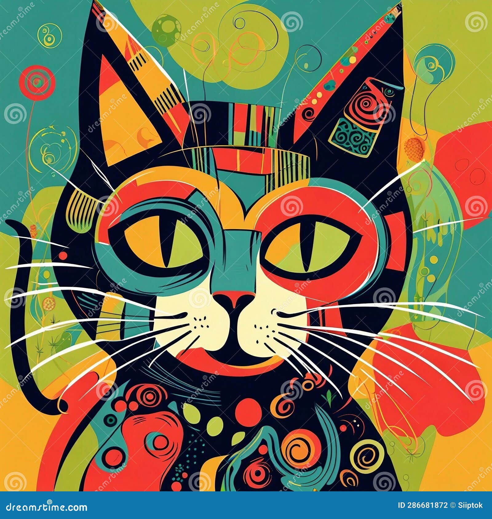 Colorful Cute Cat Art Illustration Stock Illustration Illustration Of