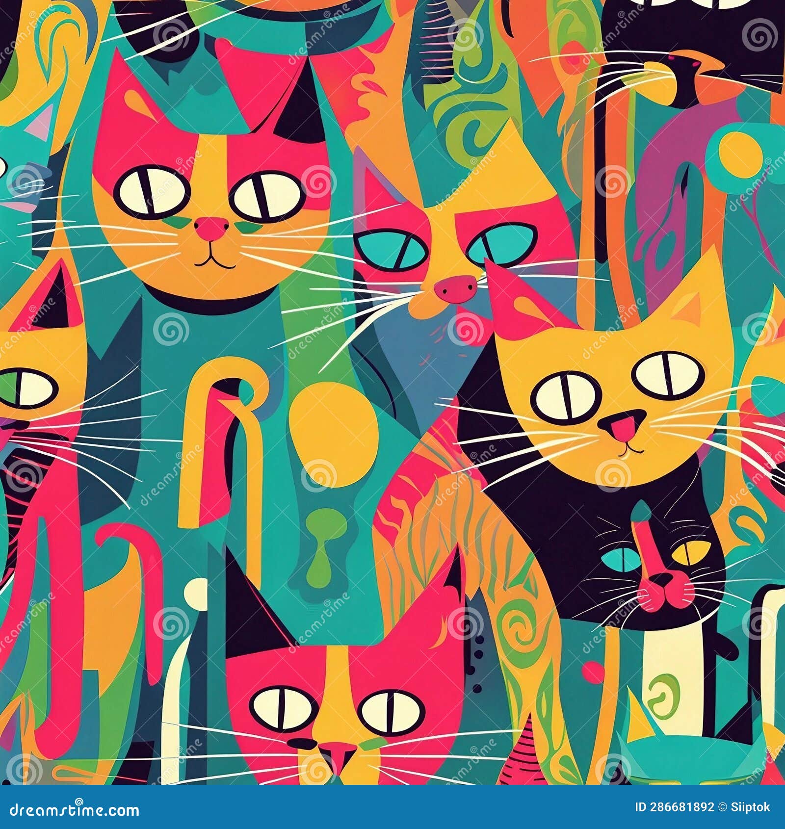 Colorful Cute Cat Art Illustration Stock Illustration Illustration Of