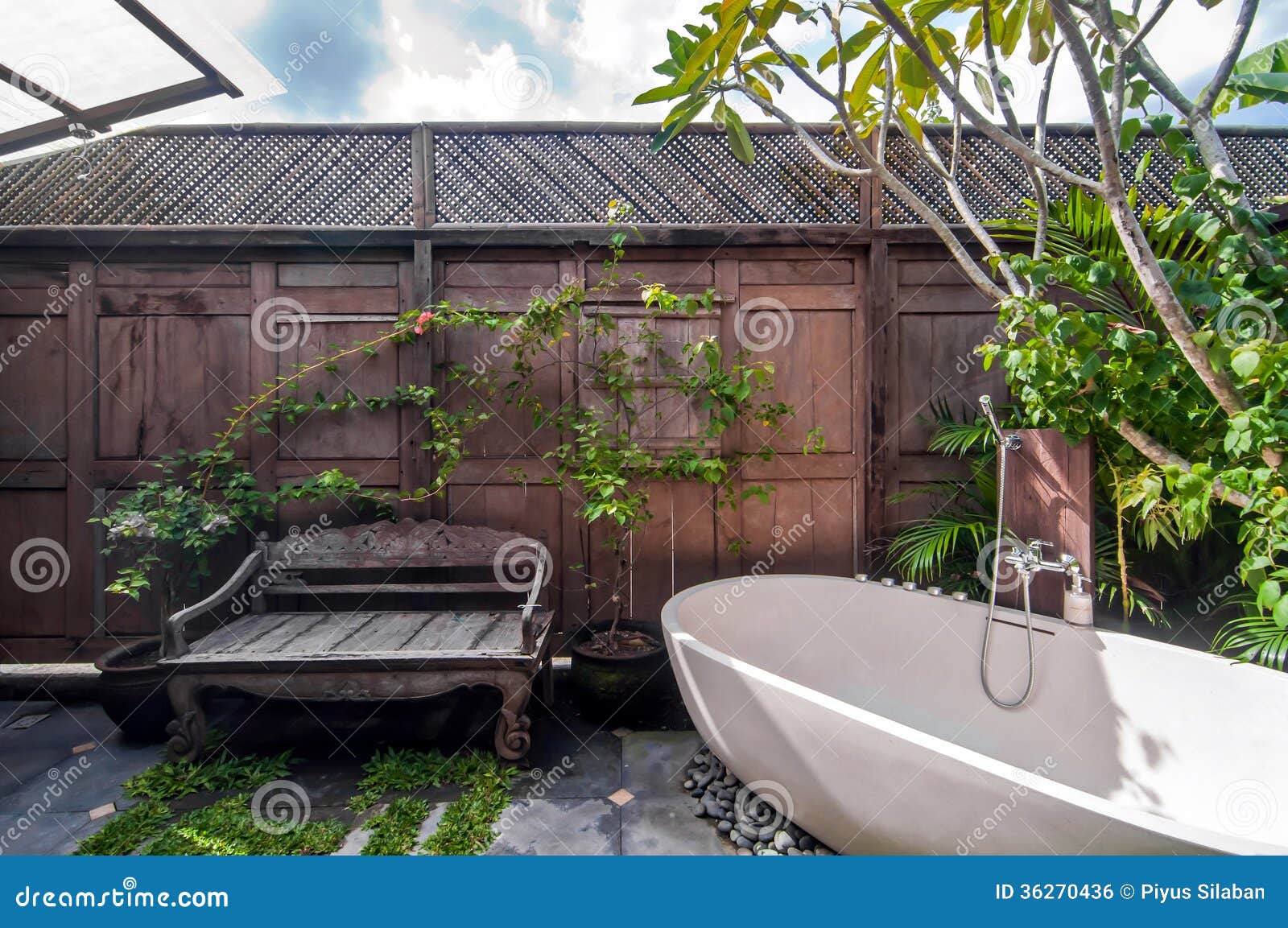 Unique and Classic Outdoor Bathroom Stock Photo - Image of bath, green ...