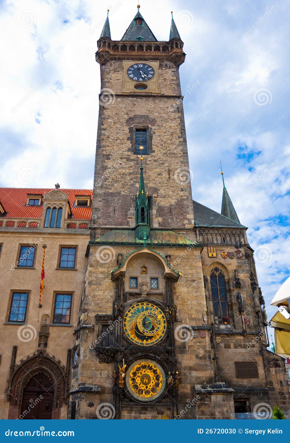 Unique Clock on Gothic Tower in Prague Stock Photo - Image of peaceful ...