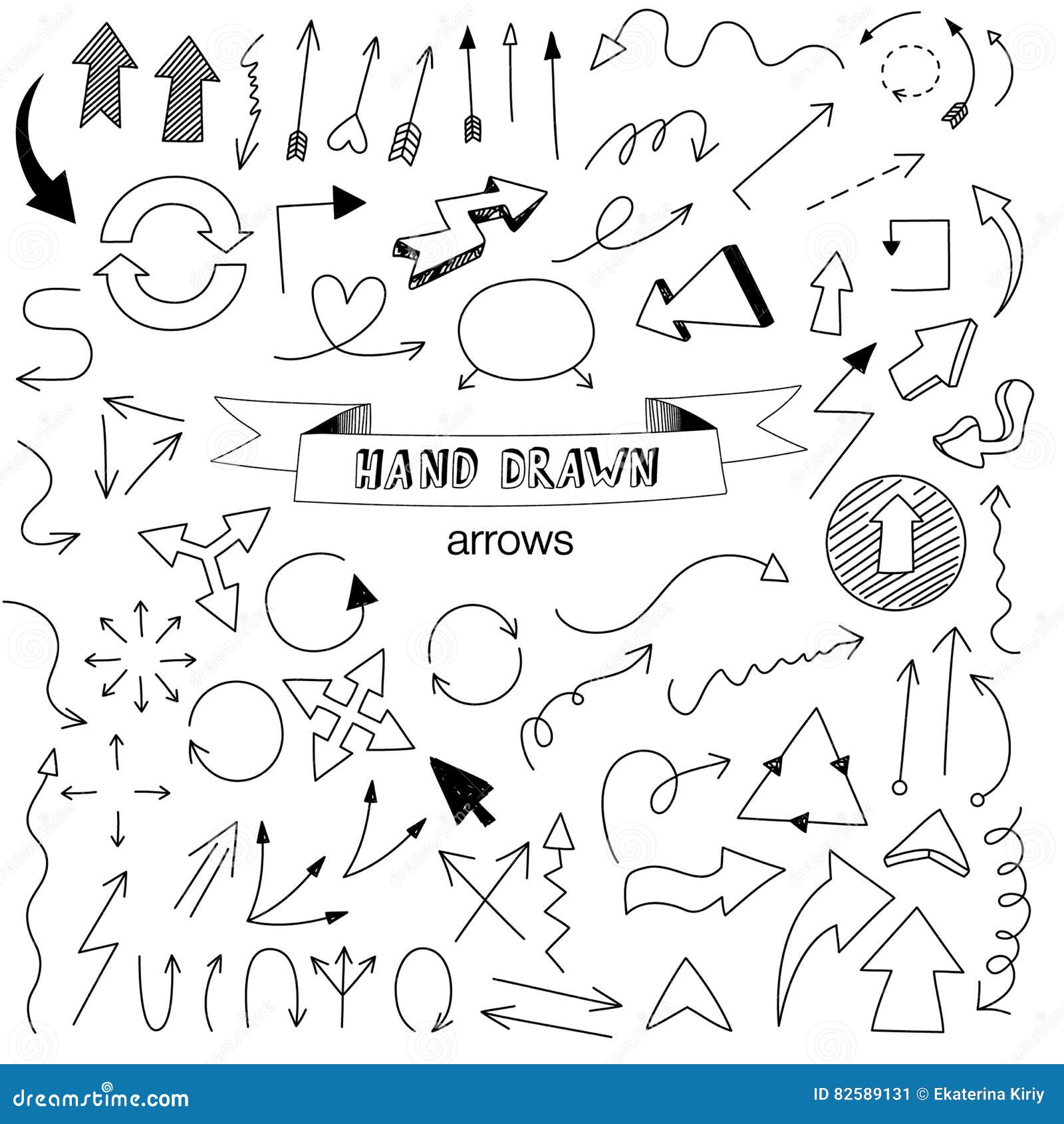 Unique Collection Of Hand Drawn Arrows. Vector Illustration ...