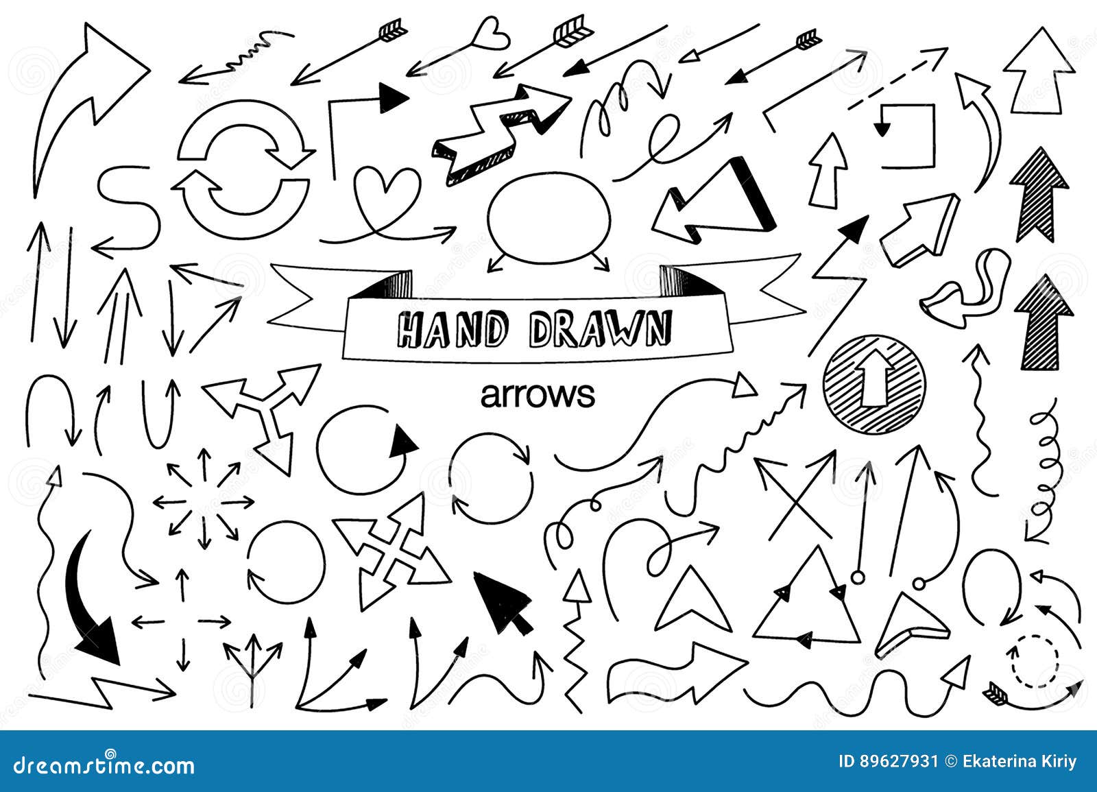 Unique Collection of Hand Drawn Arrows. Stock Vector - Illustration of ...