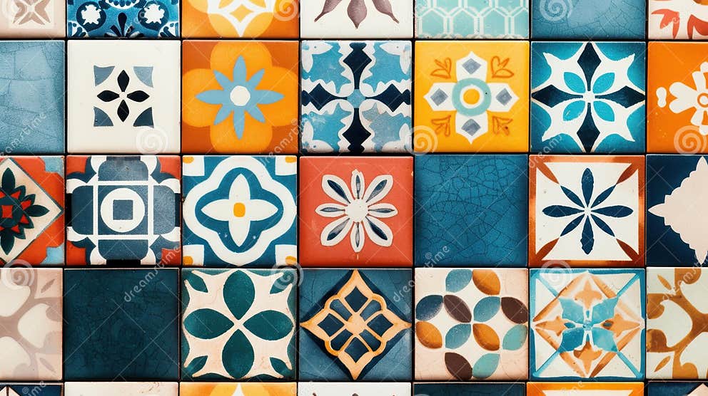 Unique, Colorful Tile Patchwork Design Adding a Decorative Touch To Any Space Stock Illustration ...