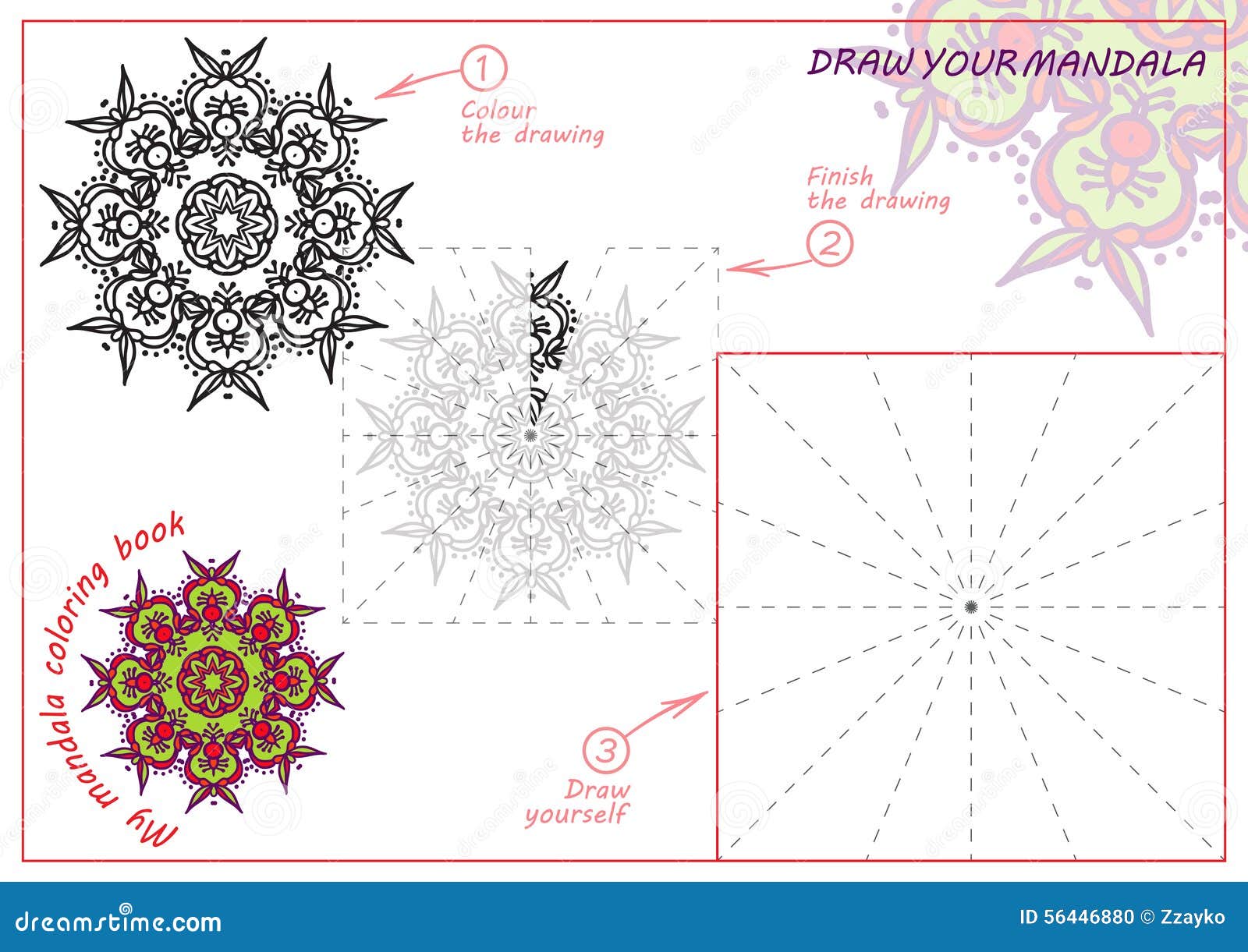 Unique Coloring Book, Rectangular A4 Page. Hand Drawing Zentangle Color ...