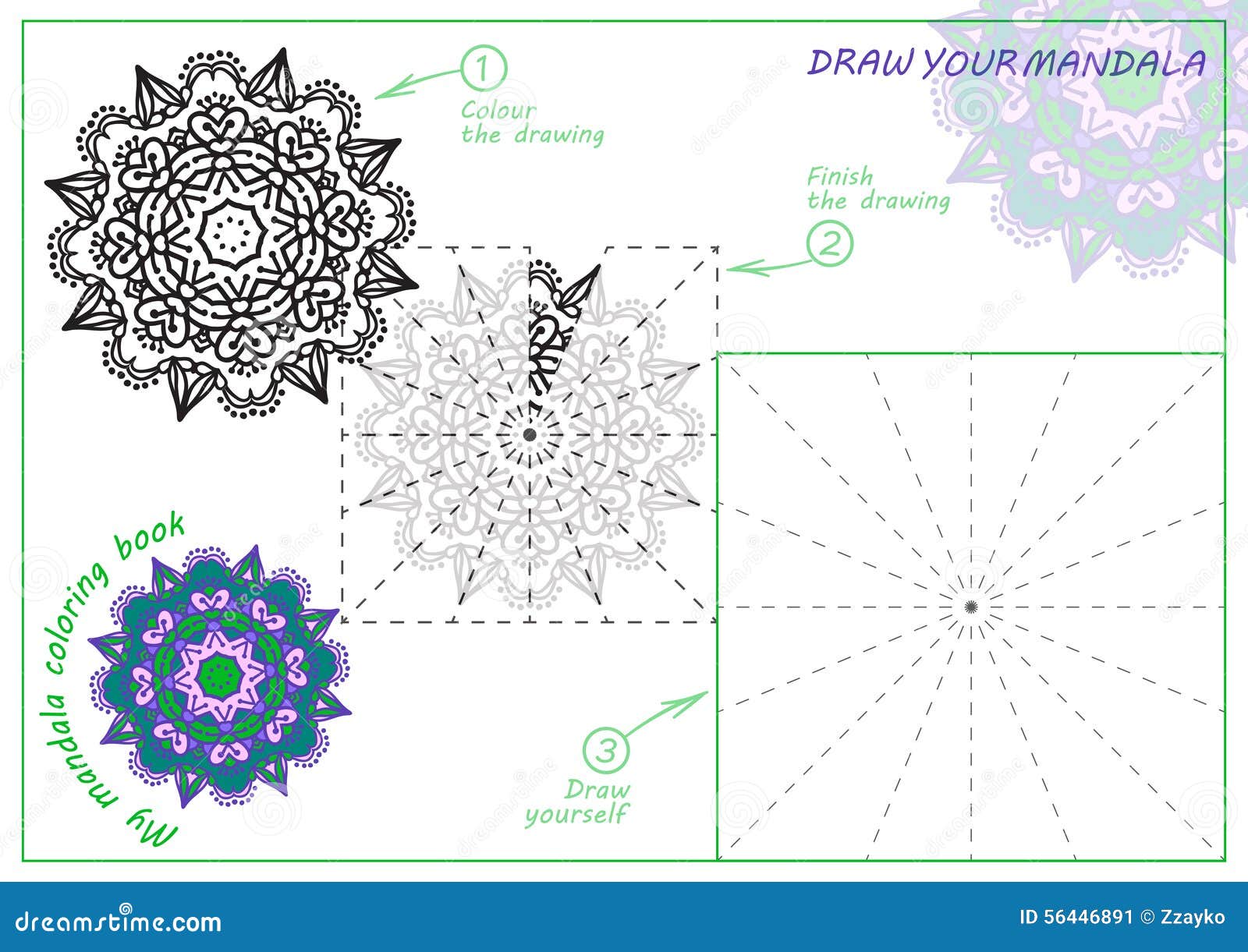 Unique Coloring Book, Rectangular A4 Page. Hand Drawing Zentangle Color ...
