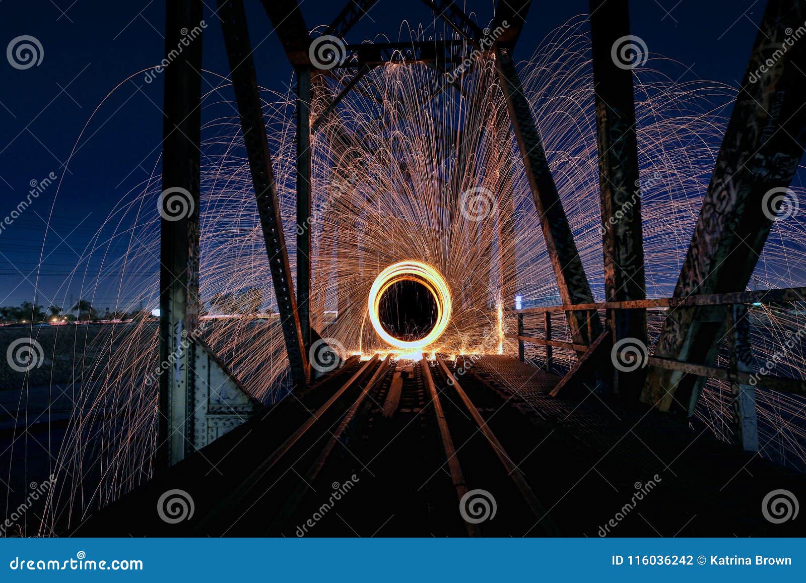 Unique Creative Light Painting with Fire and Tube Lighting Stock Photo ...