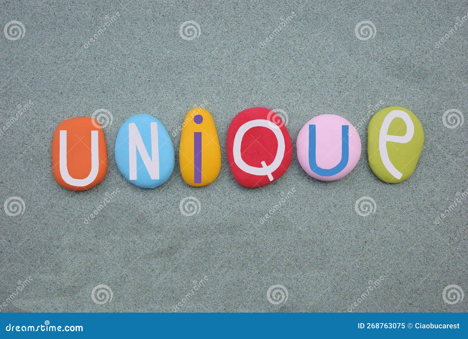 Unique, Creative Word Composed with Multi Colored Stone Letters Over ...