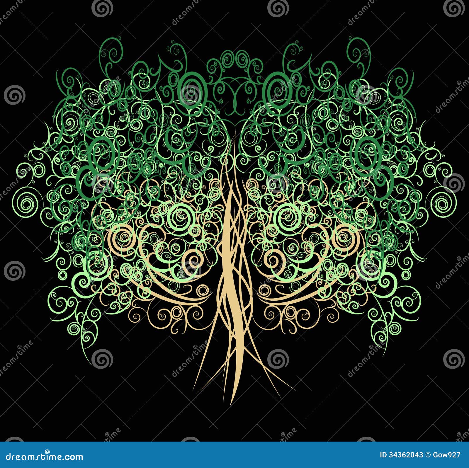 Unique Curly Tree Made with Many Curves and Elemen Stock Vector ...