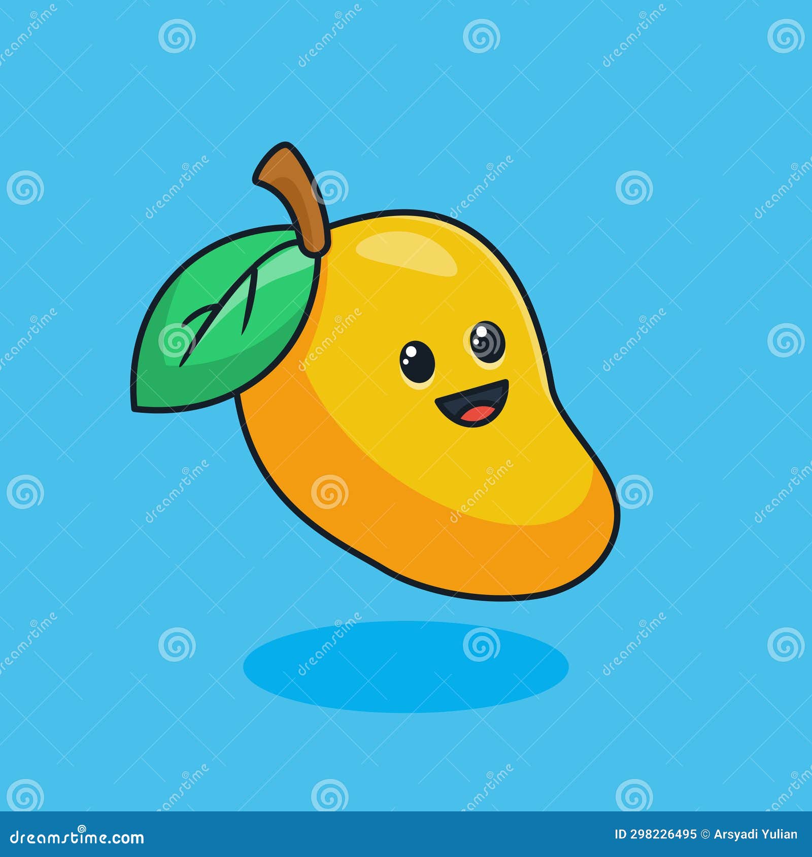 Mango Chibi Cartoon Style Isolated Plain Background By AI Generated ...