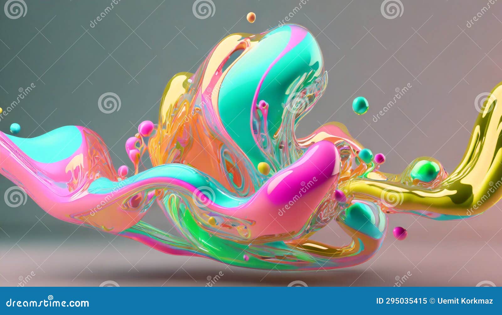 3D Shapes Floating Colorful Fluids in Weightlessness Stock Illustration ...