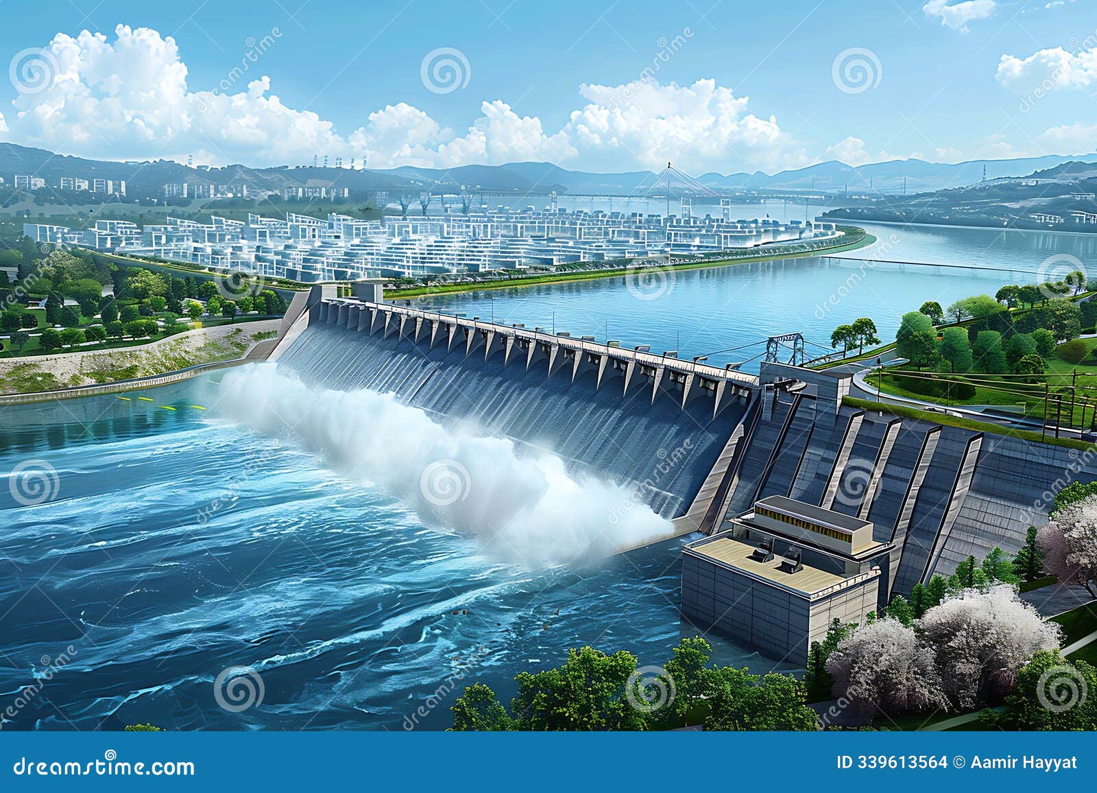 Sculptural Wave-Inspired Dam Design with Eco-Friendly Features Stock ...