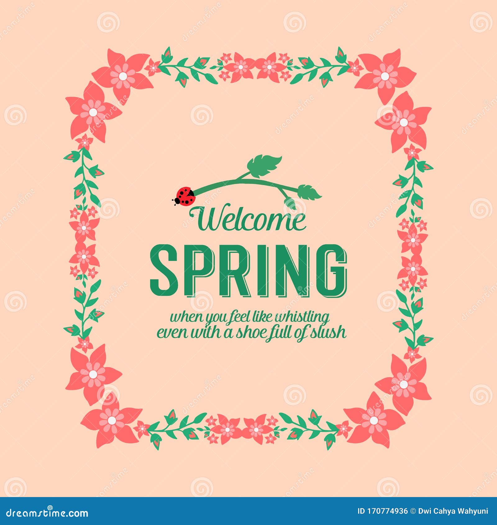 Unique Element Design of Leaves and Red Floral Frame, for Welcome ...