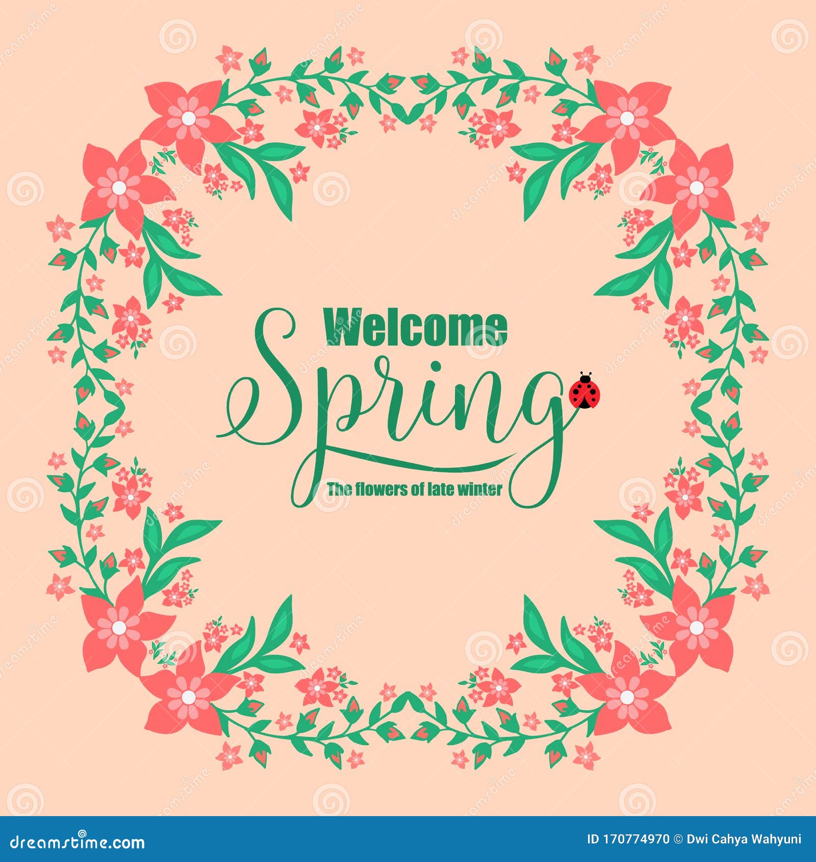 Unique Element Design of Leaves and Red Floral Frame, for Welcome ...