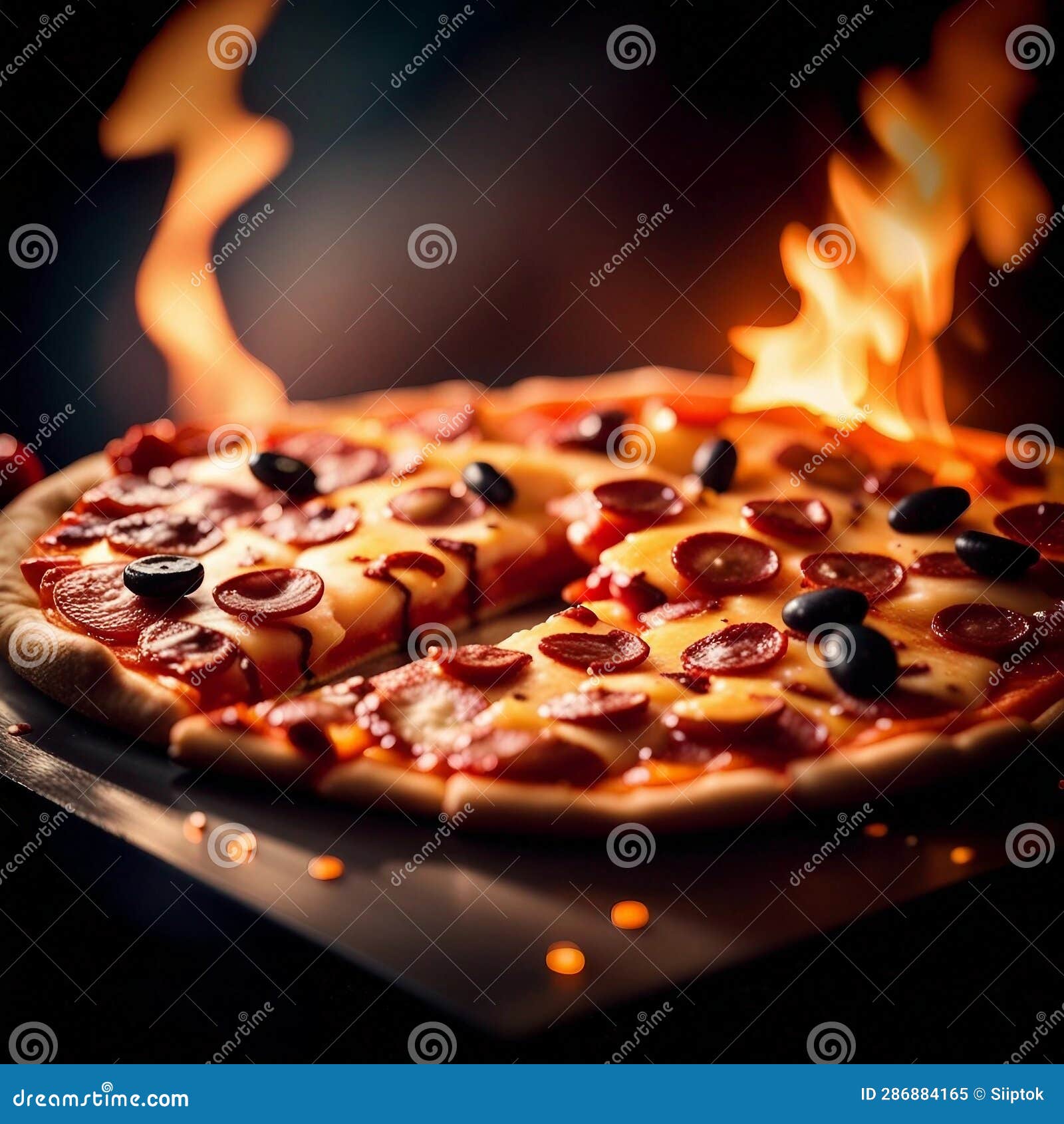 Fire Burning Hot Pizza Food Background Stock Illustration ...