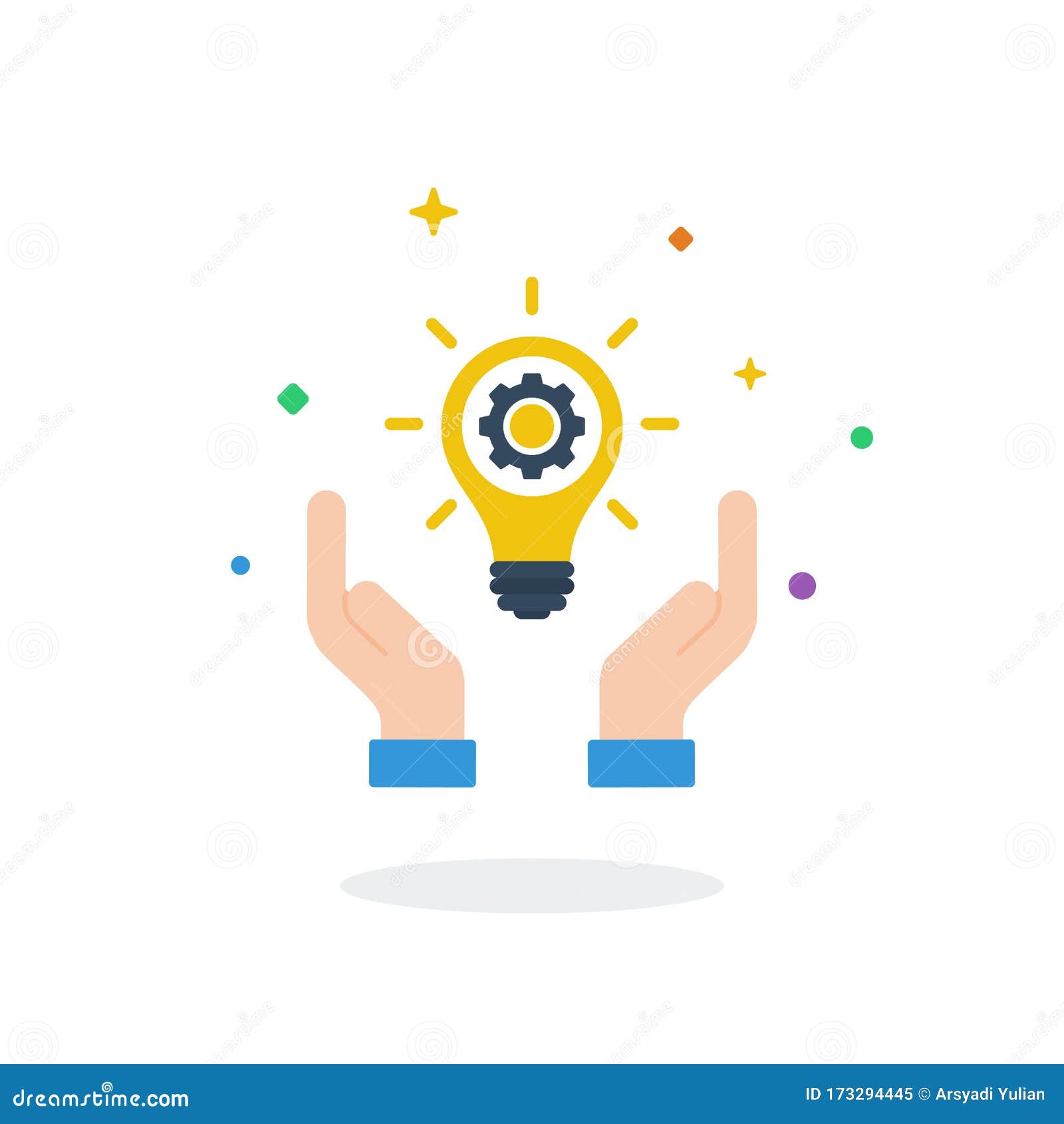 Unique Flying Hand Idea Gear Innovation Flat Badge Icon Vector for ...