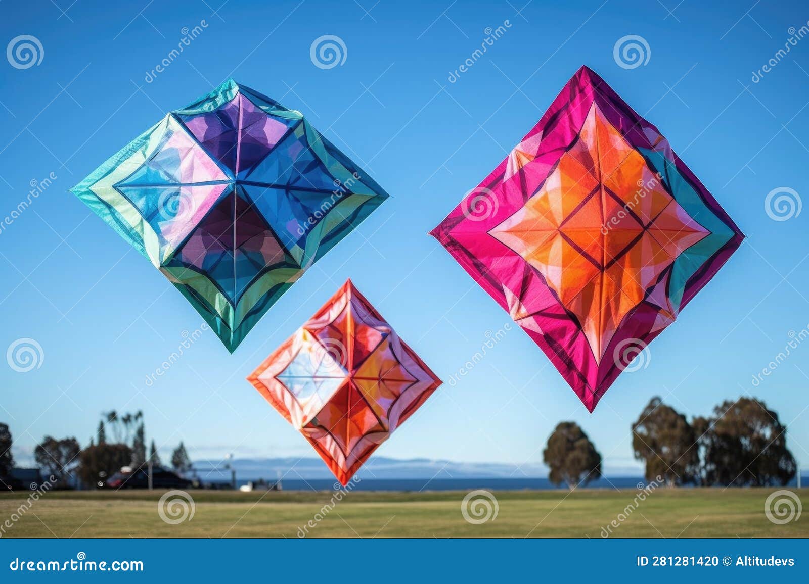 Unique Geometric Patterns on a Collection of Kites Stock Illustration ...