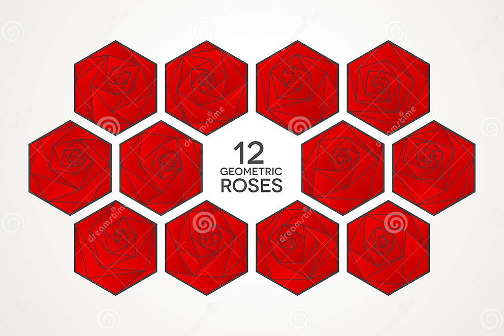 12 Unique Geometric Roses Set Stock Vector - Illustration of poly ...