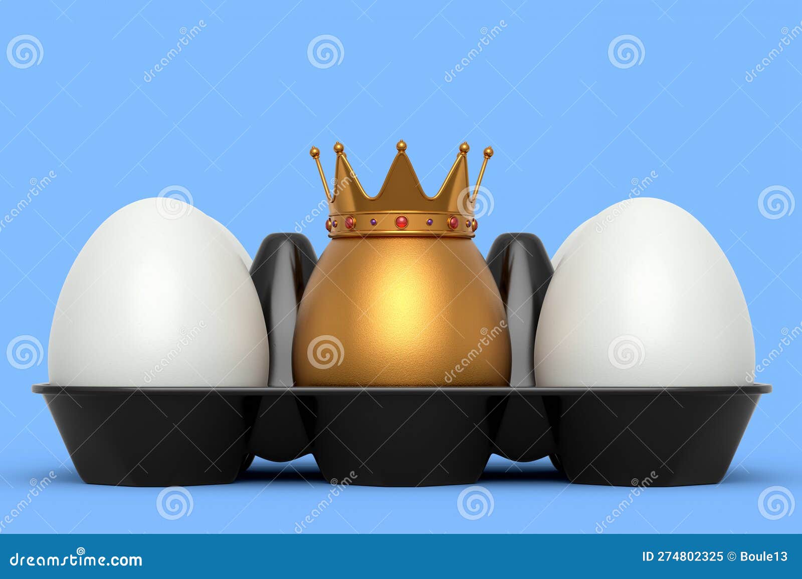 Unique Gold Egg in Royal King Crown Standing in Plastic Tray with White ...