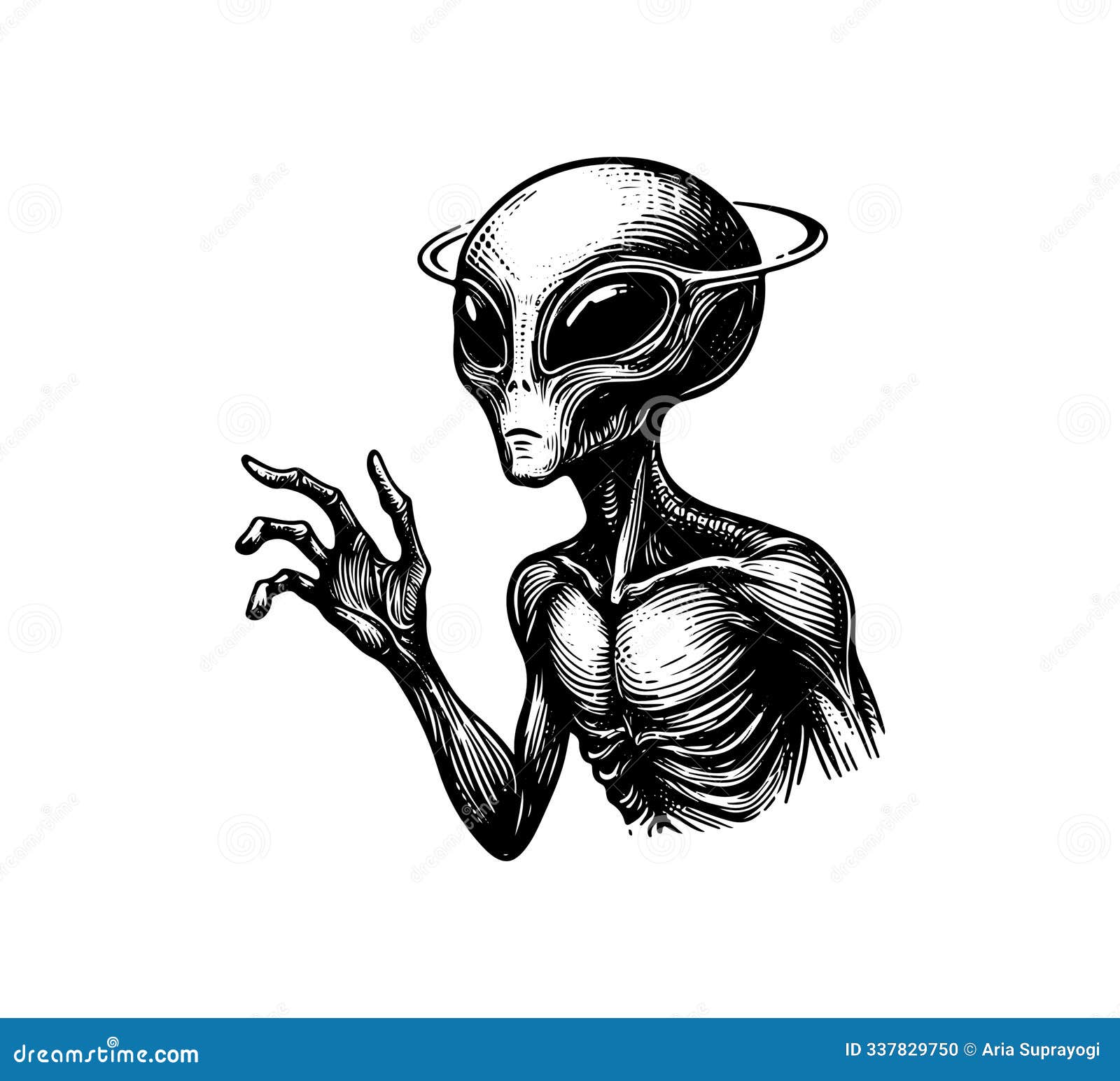 Alien Hand Drawn Vintage Vector Stock Vector - Illustration of cute ...