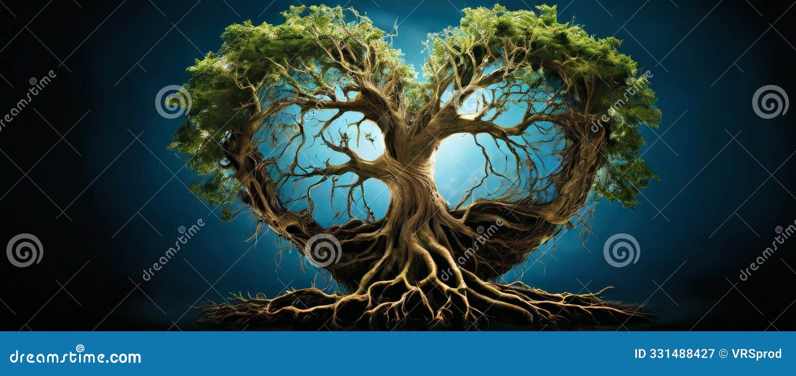 Heart-shaped Tree with Intertwining Roots Against Dark Background Stock ...
