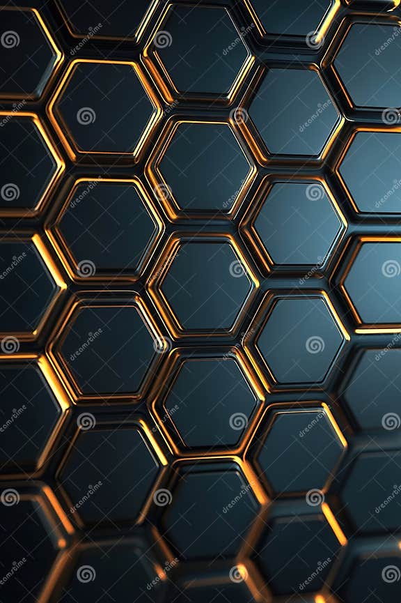 Unique Hexagonal Patterns Create a Striking Visual Effect with Metallic Sheen and Shadows in a ...