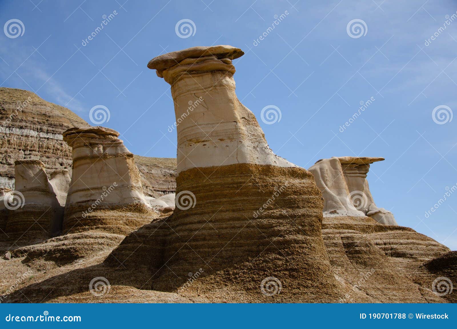 Unique Hoodoos Trail Sandstone Pillars in Drumheller, Canada Stock ...