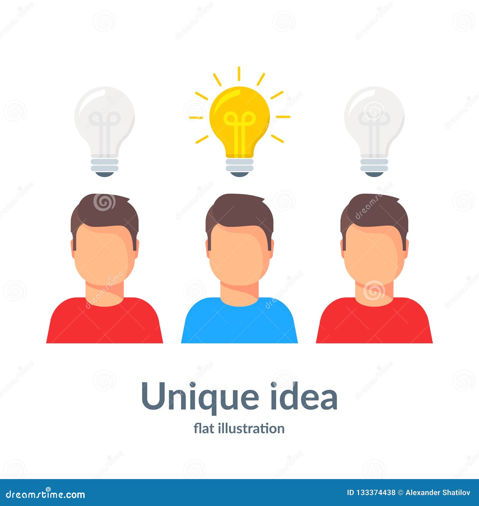 Unique Idea. Person with a Light Bulb Head Standing Out Illustration ...