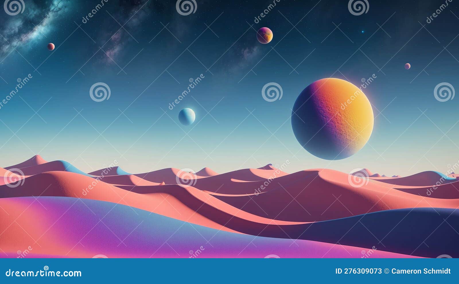 A Unique Illustration of a Desert Landscape with Planets and Stars AI ...
