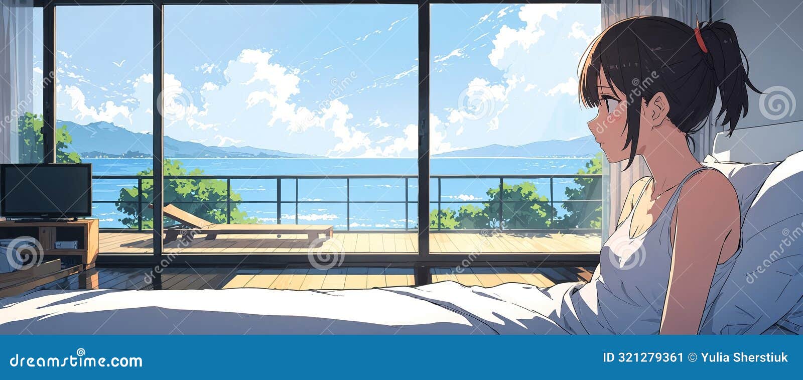 Anime Girl Waking Up To Another Sunny Summer Day Anime Style Stock Image Image Of Girl Sunny