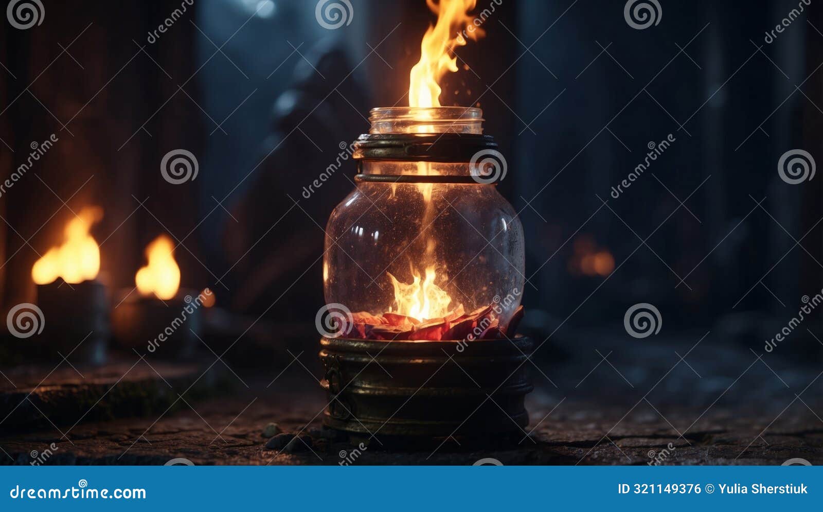 D Rendered Potion Layers Under Spooky Dungeon Torch Light. Stock Photo ...