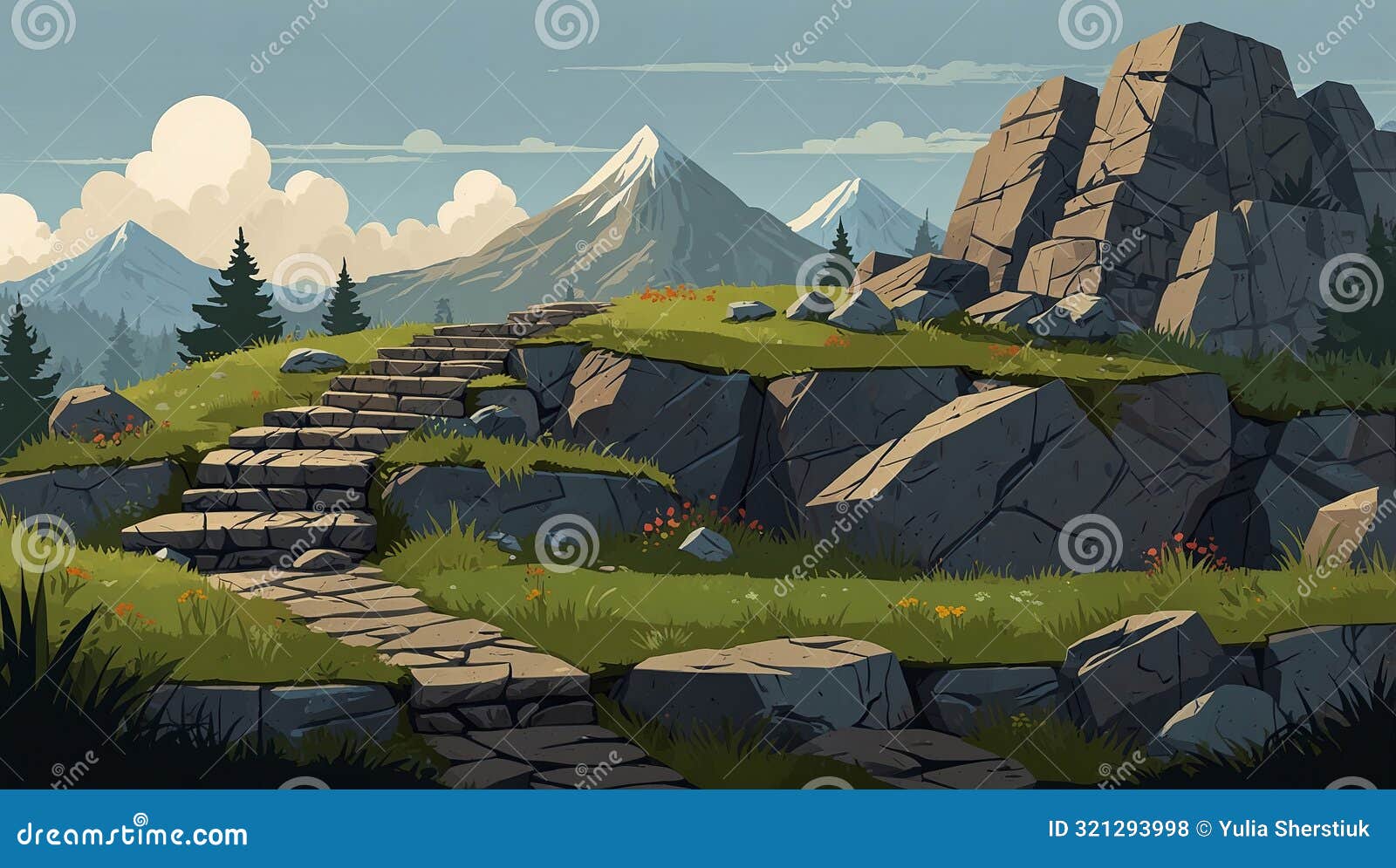 Mountain Paths with Rocky Steps and Grass for 2D Level Builders. 2d ...
