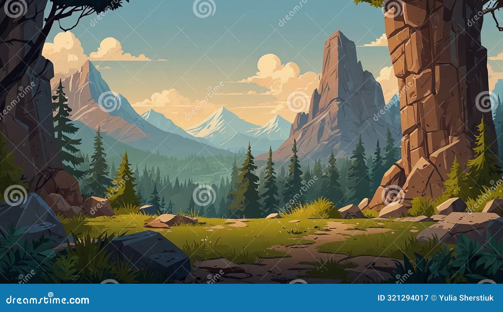Mountainous Background with Rocky Platforms and Trees for 2D Games. 2d ...