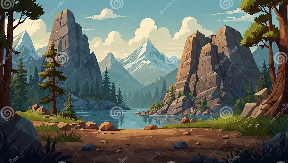 Mountainous Background with Rocky Platforms and Trees for 2D Games. 2d ...