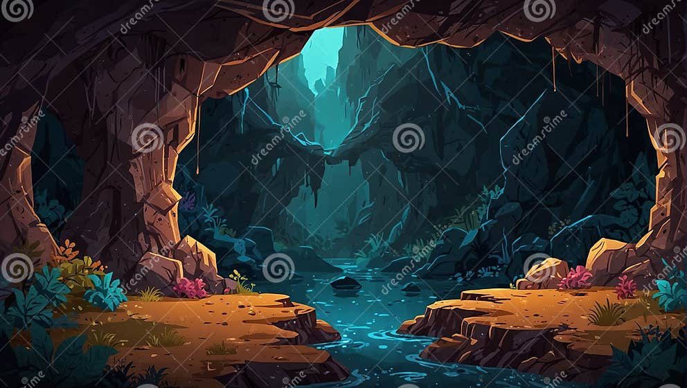 Mystic Cave Landscape, Seamless Underground Background with Layers for ...